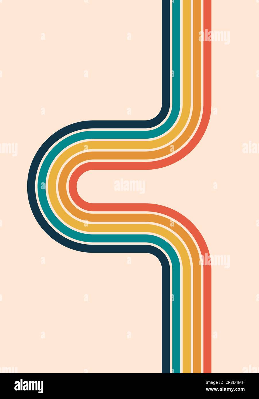 Retro stripes loop. 70s vintage lines. Trendy background wallpaper and copy space. Letter C or U ...