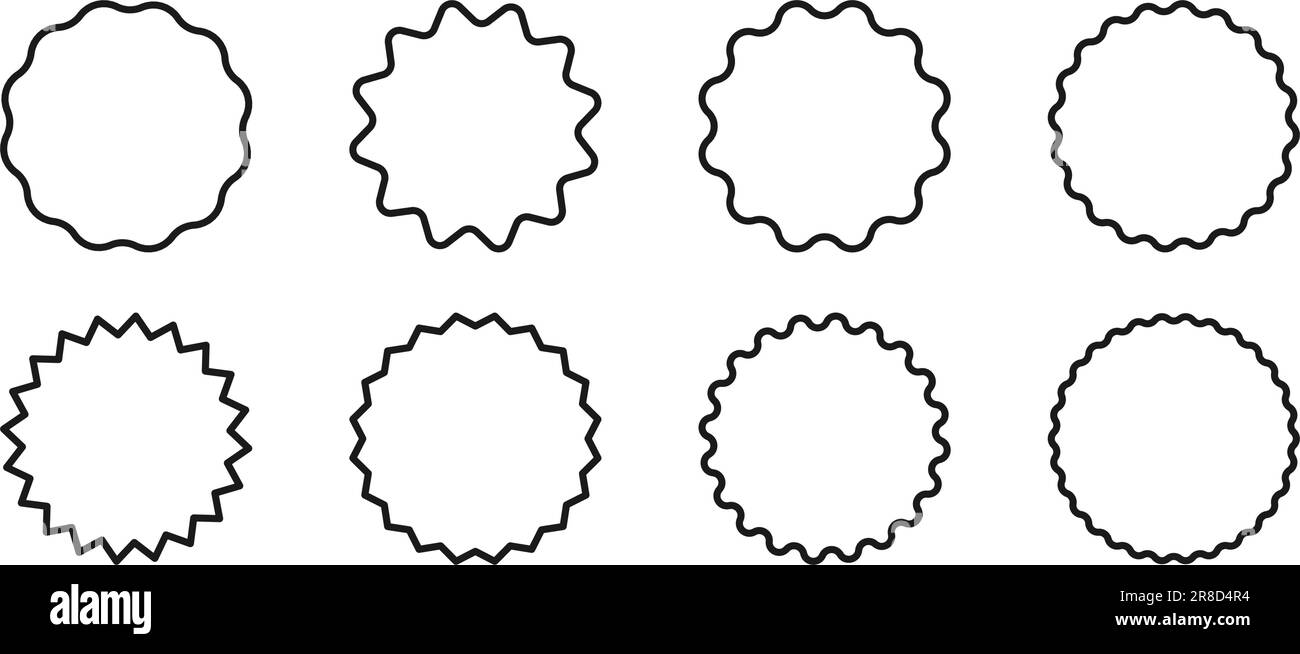 Wavy edge circle sticker. Star burst shape tags for price. Blank sale ...