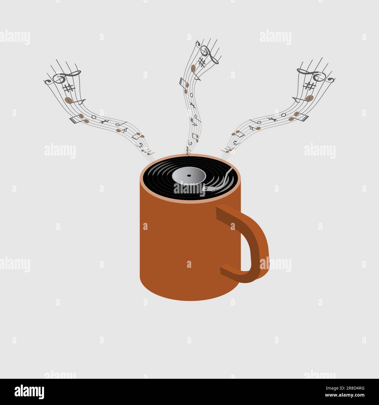 Coffee mug with vinyl in it and musical staff with coffee beans as ...