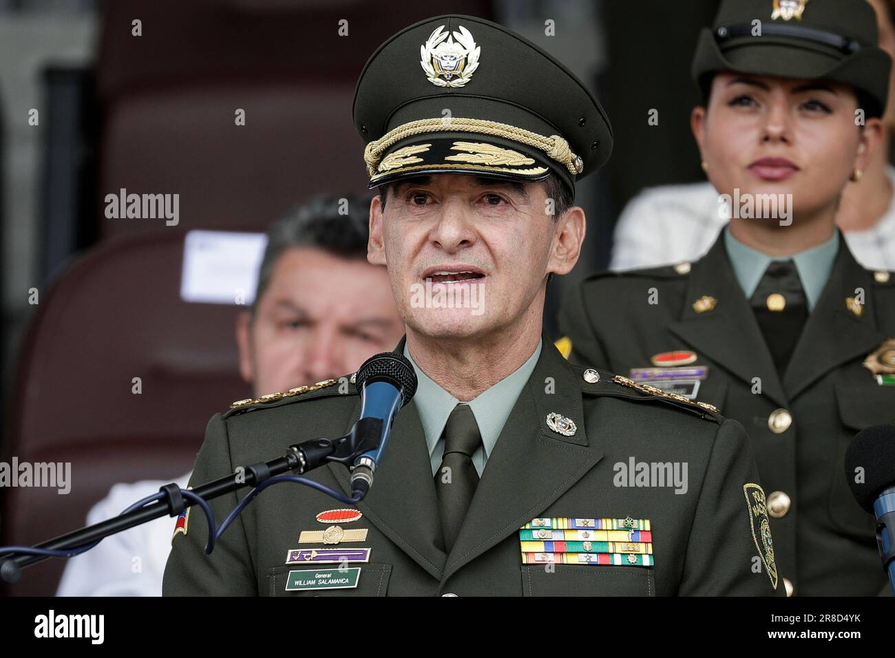 Colombia's Police Chief Gen. Wilson Salamanca speaks during a ceremony ...