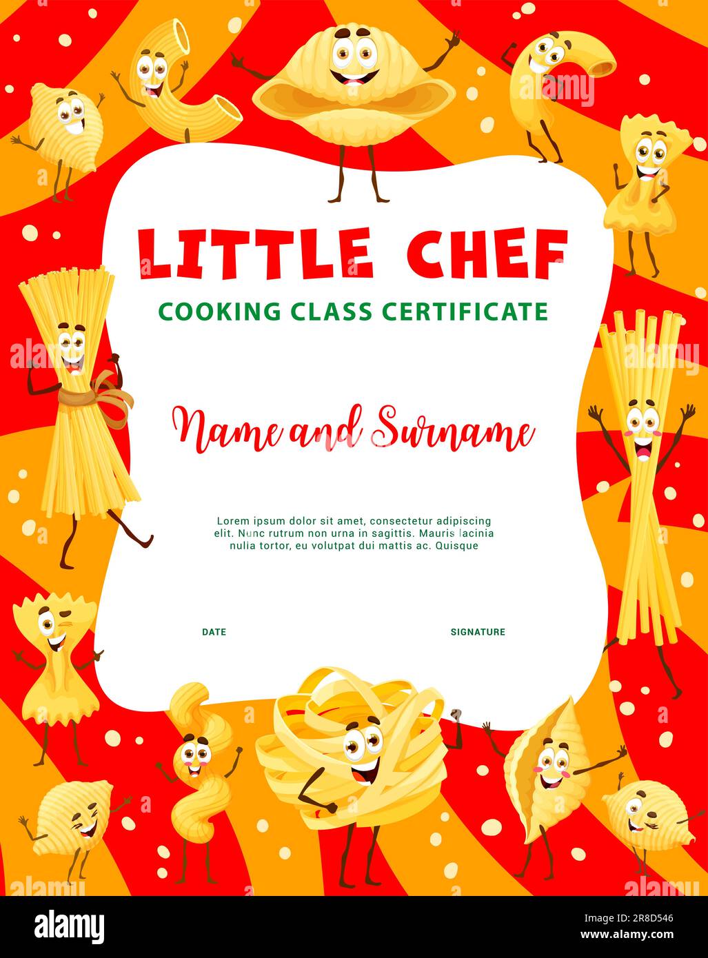 Little chef, cooking class certificate or diploma. Italian pasta ...