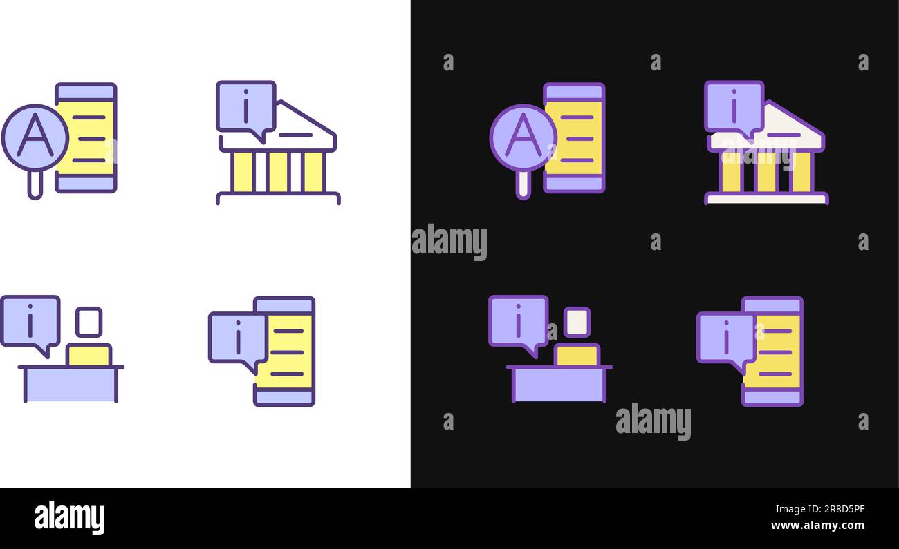 Types of informational support pixel perfect light and dark theme color icons set Stock Vector ...