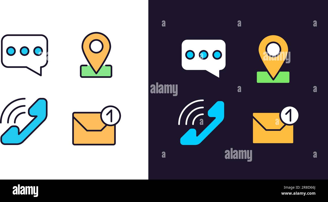 Communication channels pixel perfect light and dark theme color icons ...