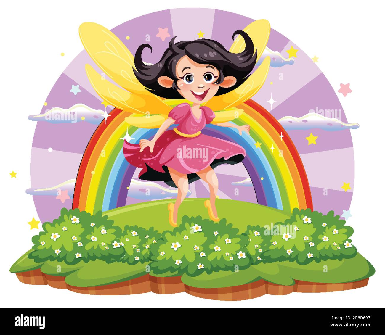 Fairy princess cartoon at magic land background illustration Stock ...