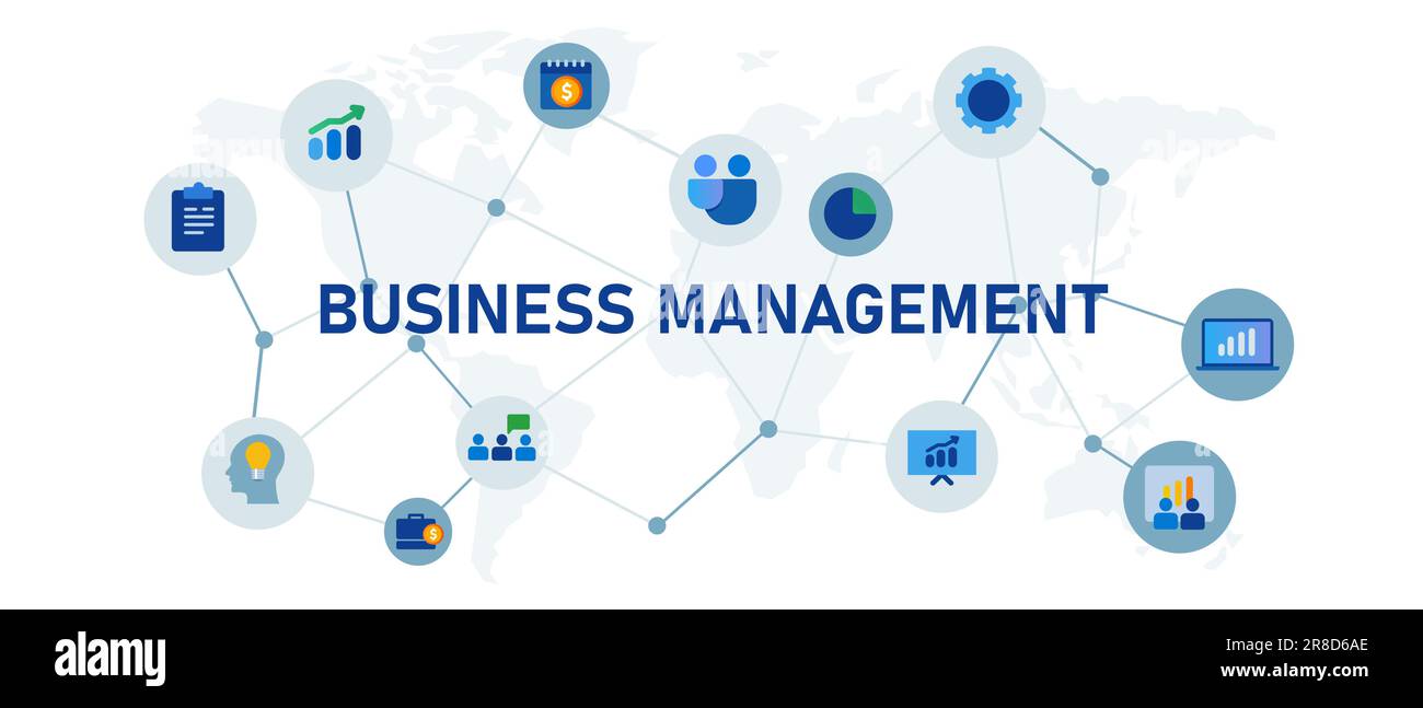 Business management concept of interconnected icon white background ...