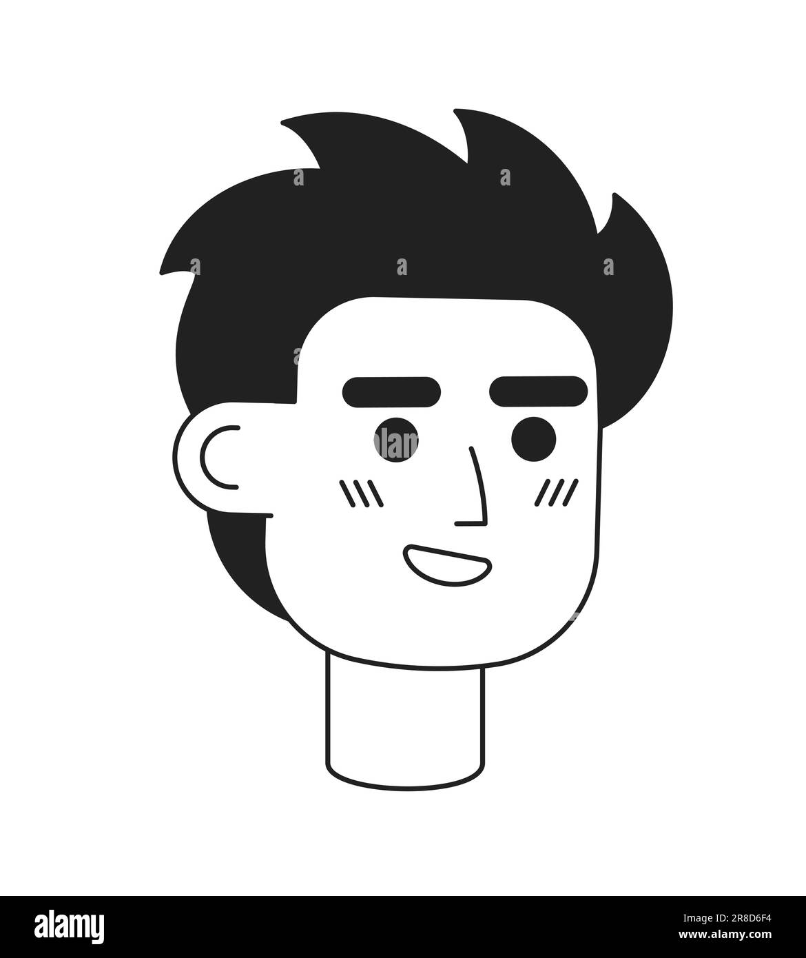 Brunette Young Adult Man With Messy Hair Monochrome Flat Linear