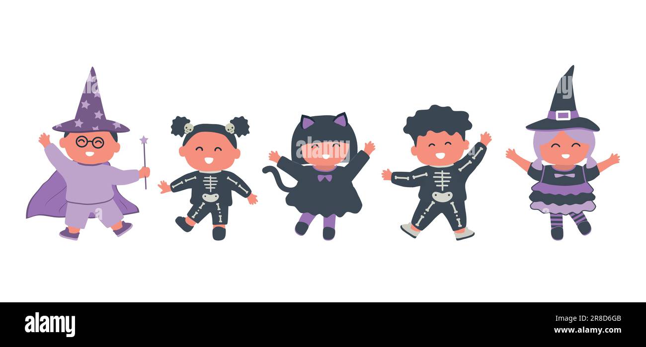 Halloween kids party. Children in halloween costumes: witch, cat ...