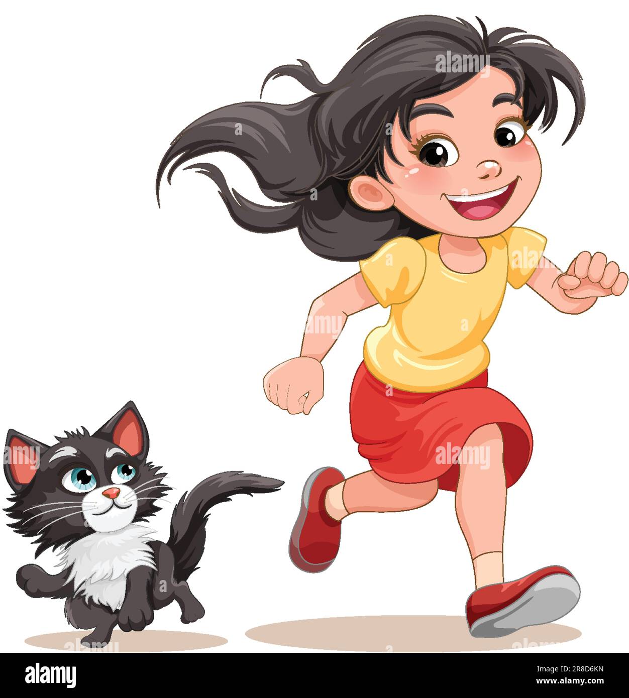 Happy Asian girl running cartoon illustration Stock Vector Image & Art ...