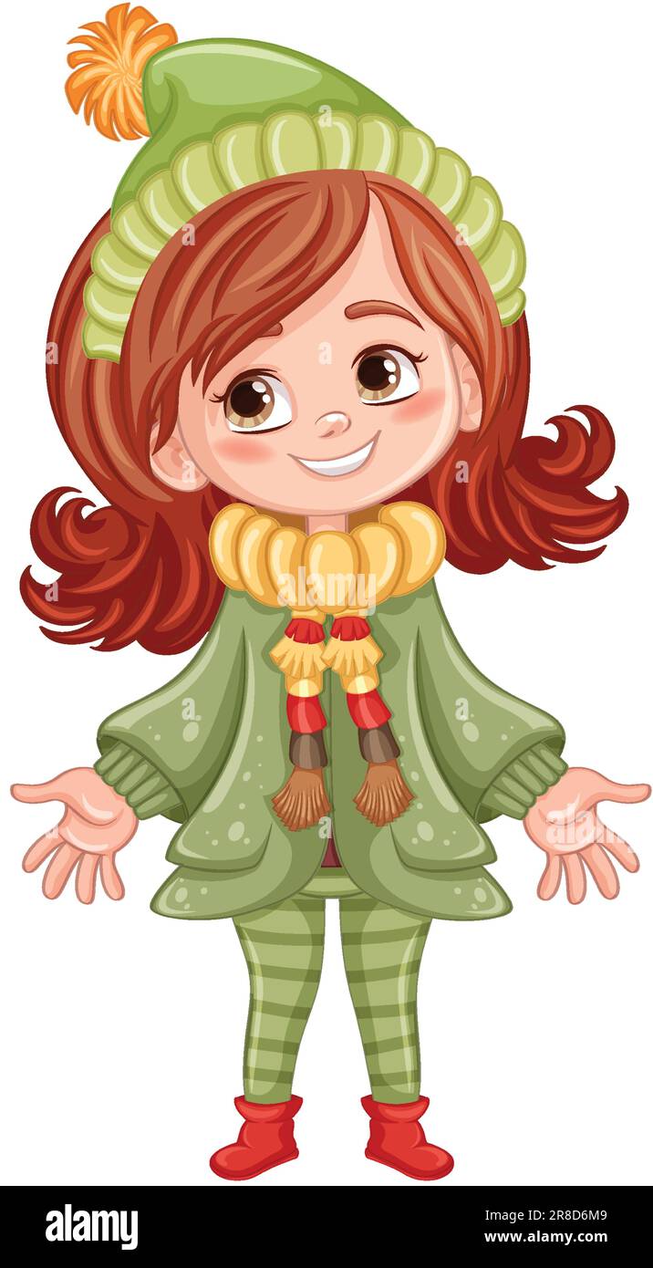 Cute girl cartoon character in winter outfit illustration Stock Vector ...