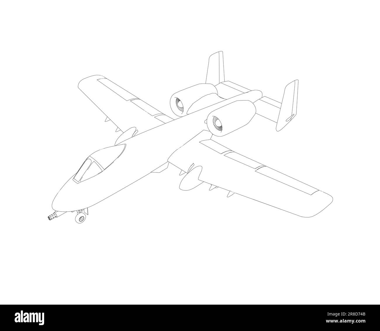 Outline Combat aircraft in isolate on a white background. Modern combat ...