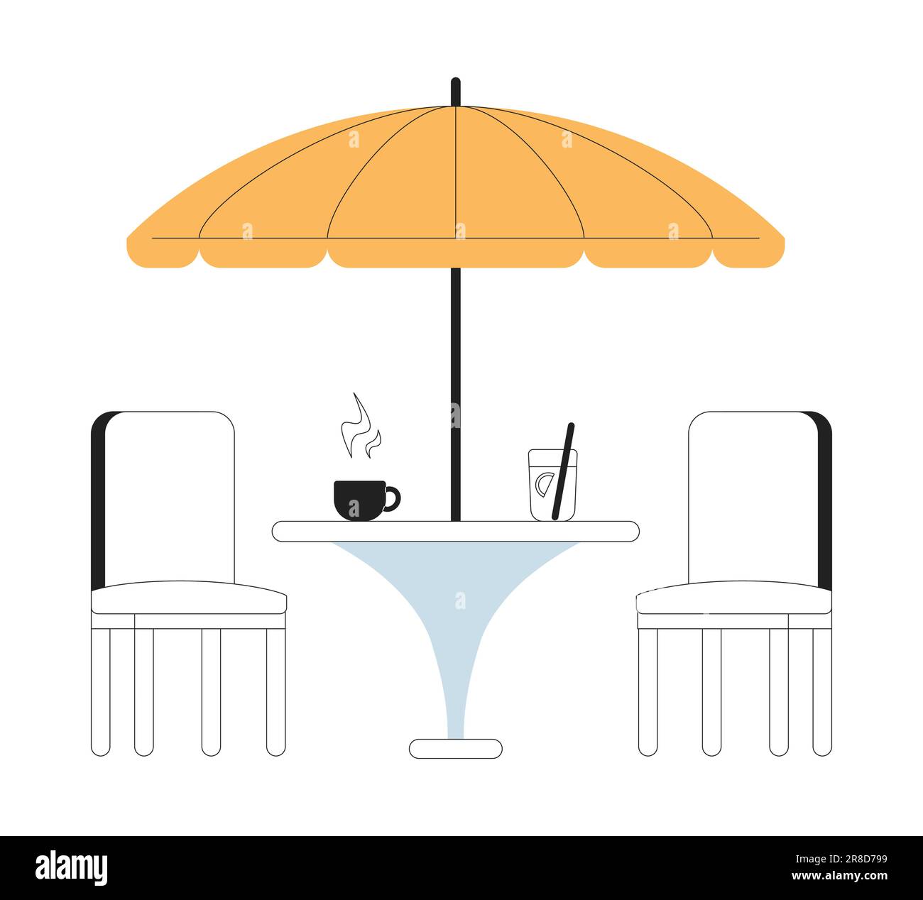 Modern street cafe table and umbrella monochrome flat vector object ...