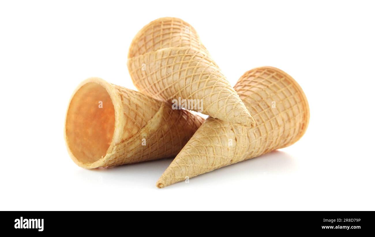 Wafer cones on white background Stock Photo - Alamy