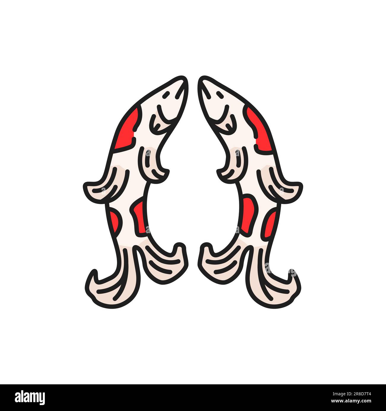 Fish prana and carp buddhism religion color outline icon. Vector retro ...