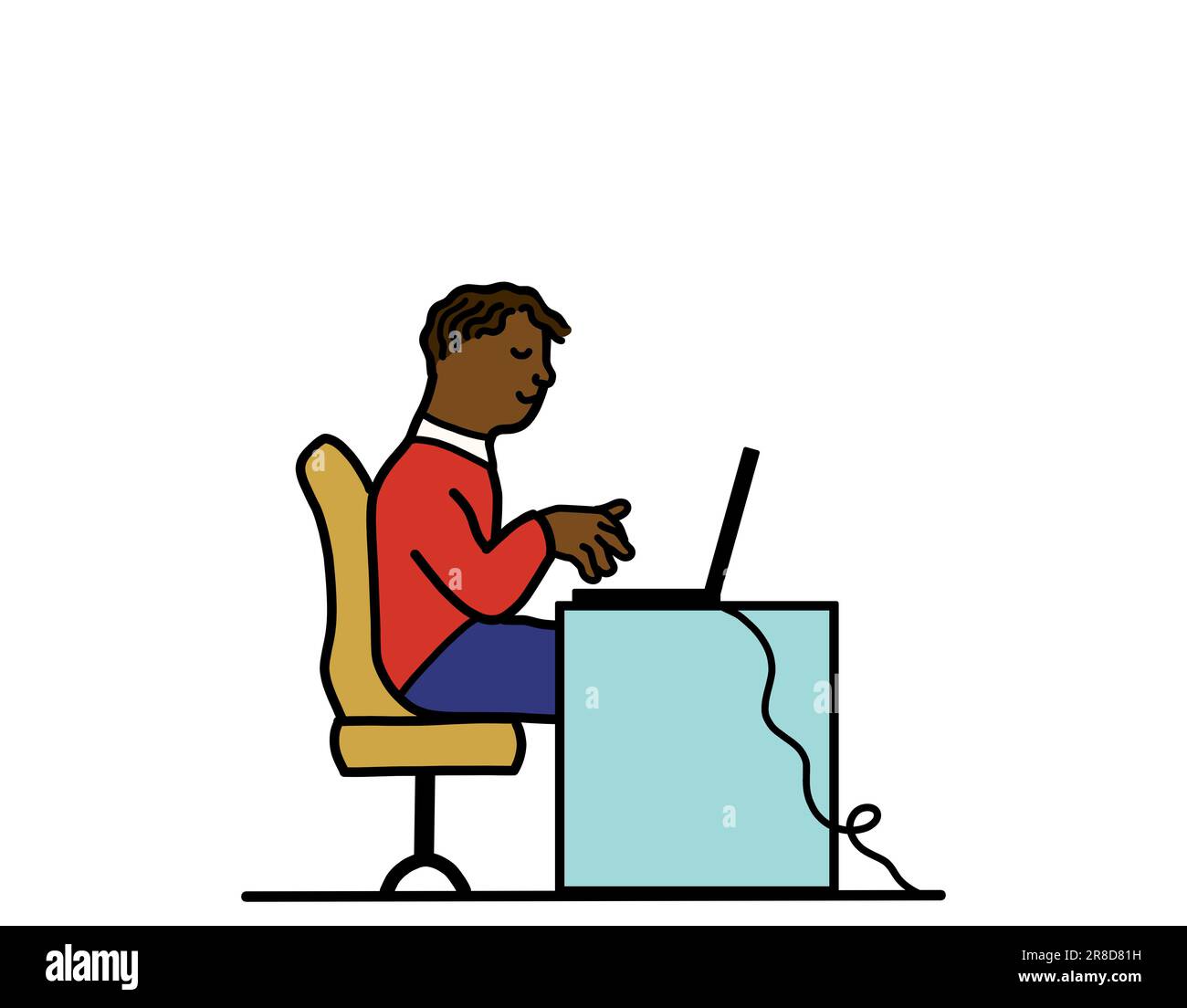 A young adult black African American man working on laptop computer ...