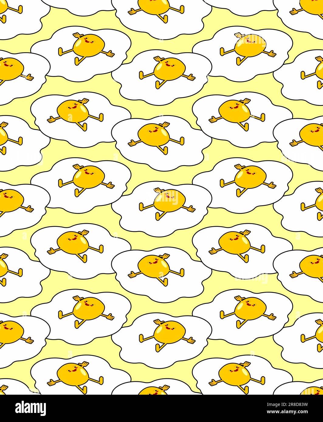 Cartoon fried egg background. Scrambled eggs relaxes pattern seamless ...