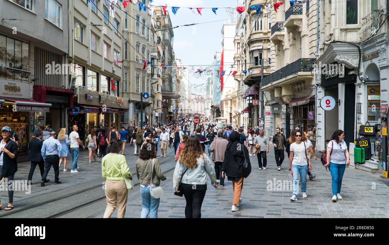 Istiklal street or istiklal caddesi in Istanbul Turkey. Istiklal avenue ...