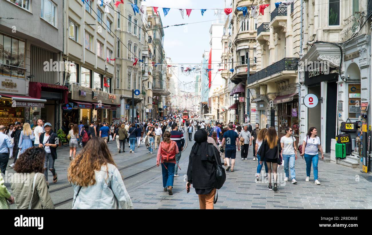 Istiklal street or istiklal caddesi in Istanbul Turkey. Istiklal avenue ...