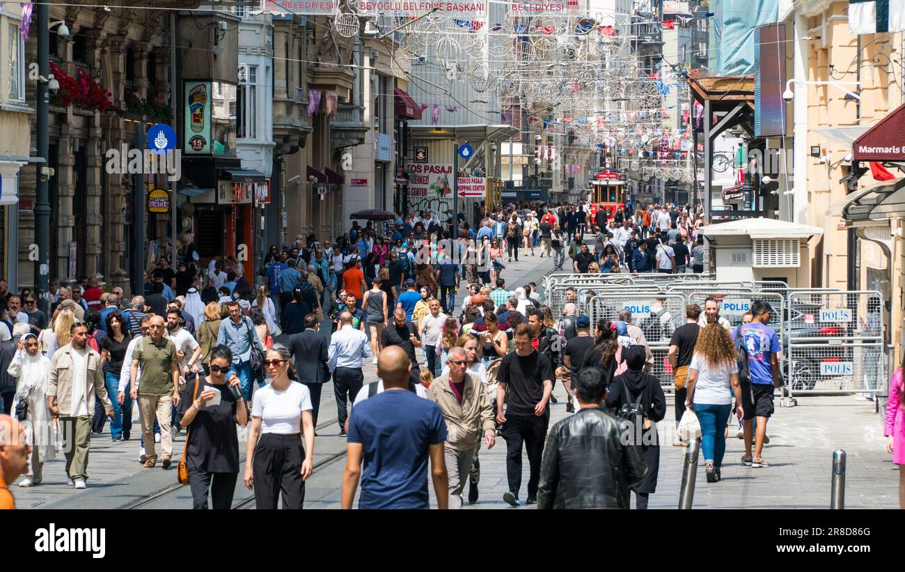 Istiklal street or istiklal caddesi in Istanbul Turkey. Istiklal avenue ...