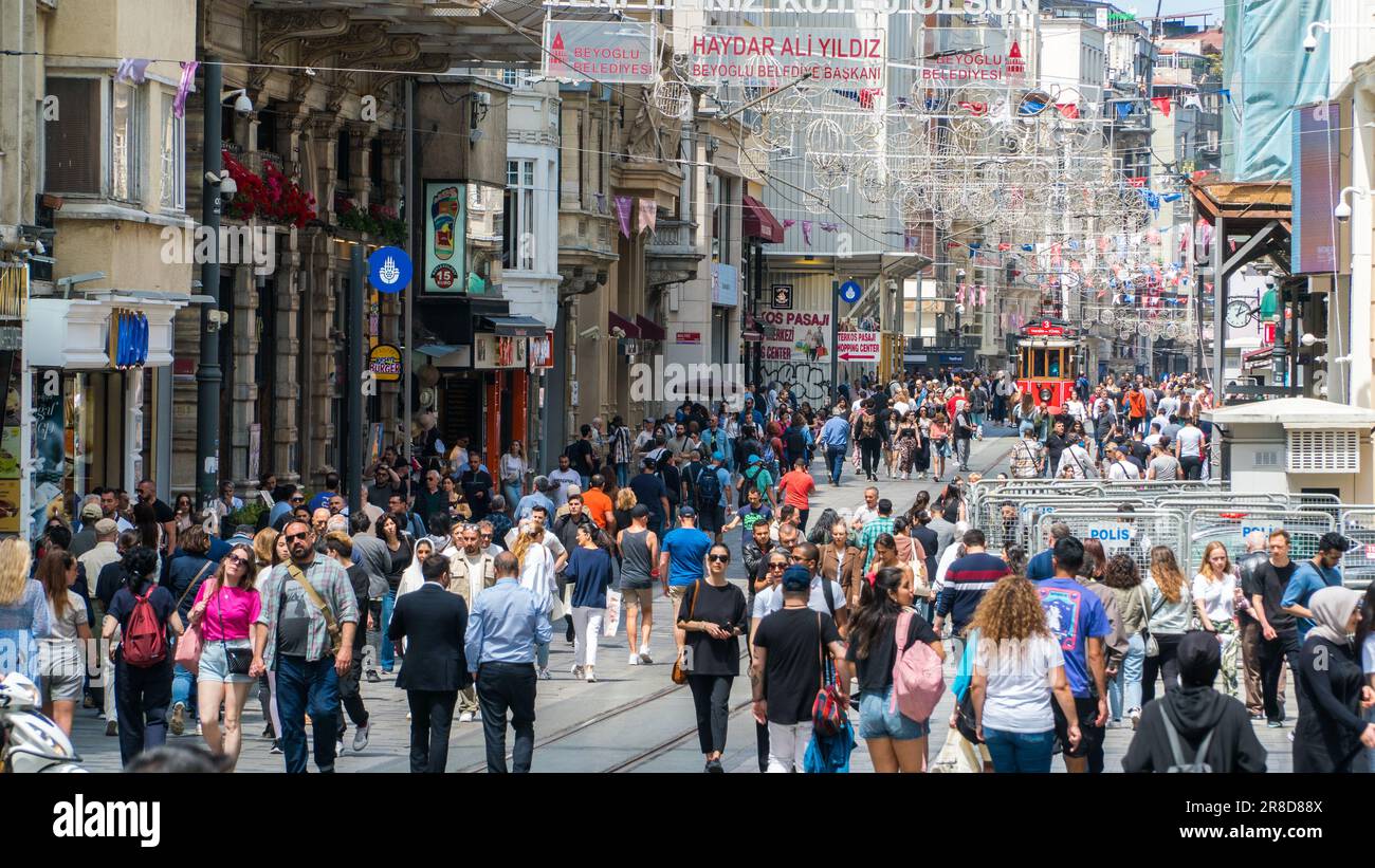 Istiklal street or istiklal caddesi in Istanbul Turkey. Istiklal avenue ...