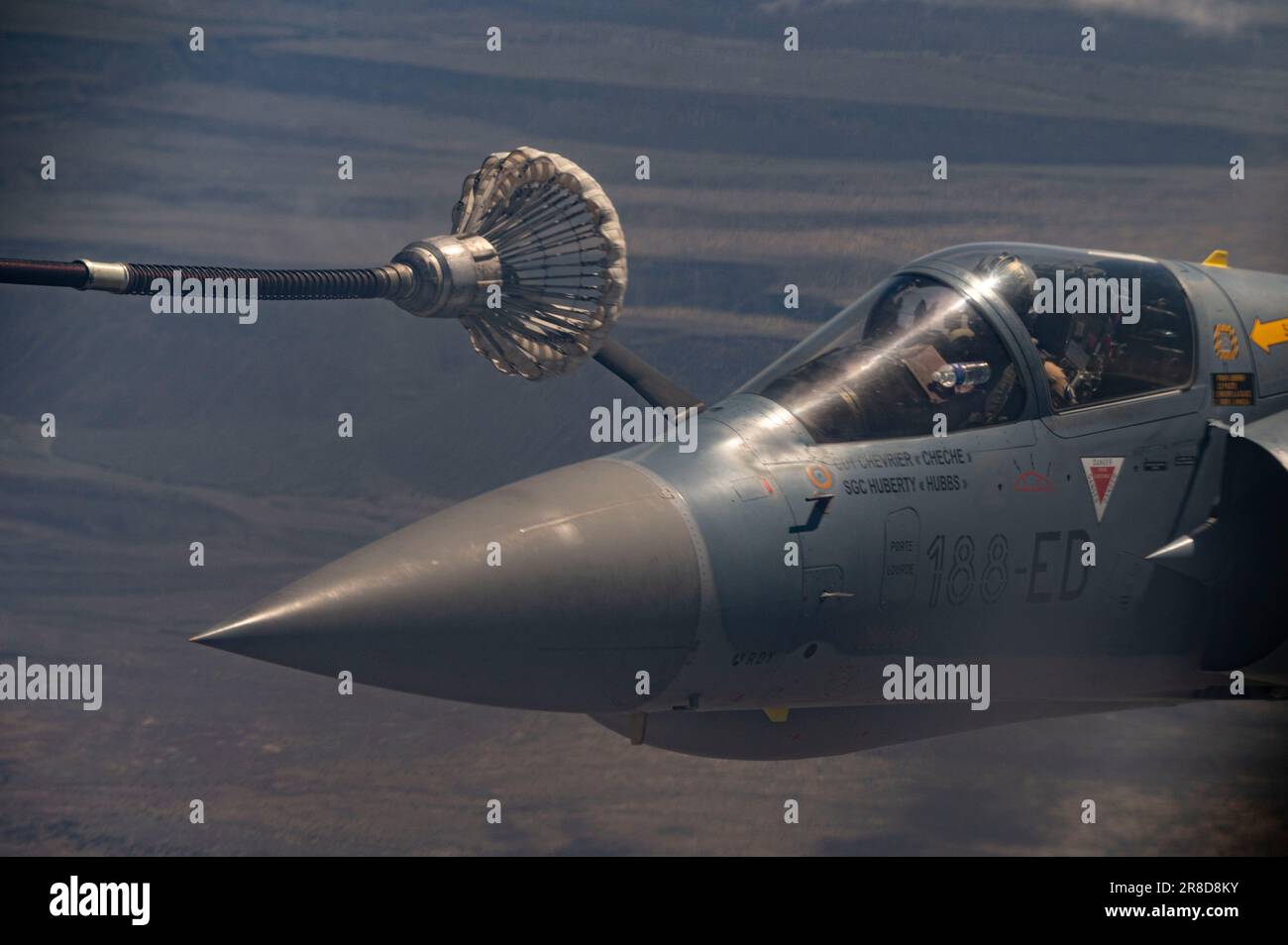 Two French Air Force Mirage 2000s conduct aerial refueling over ...
