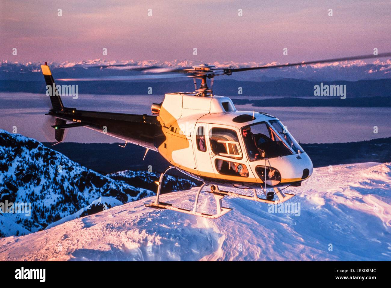 Aerial image of helicopter over Vancouver Island, BC, Canada Stock ...