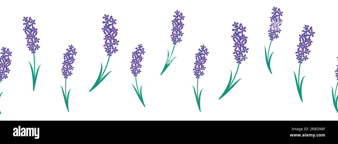 Lavender purple horizontal border seamless pattern. Floral seamless ...