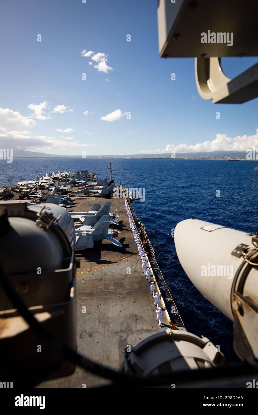 230619-N-YV347-1080 PEARL HARBOR (June 19, 2023) U.S. Navy Sailors man the rails aboard the ...