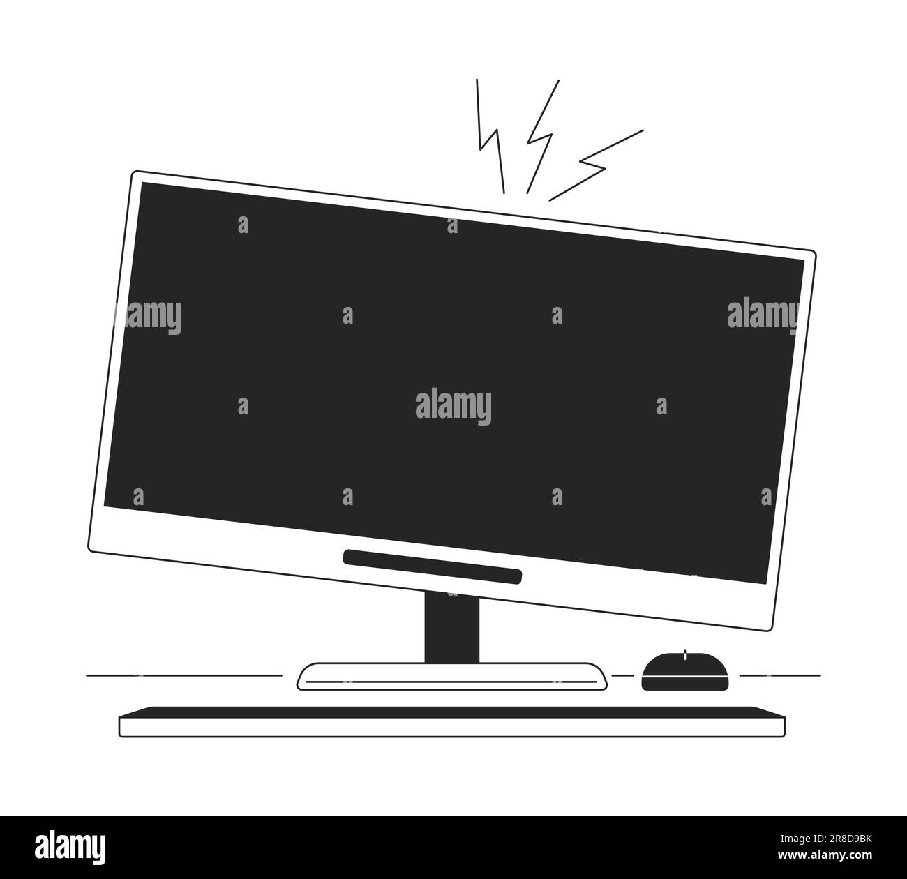 Computer Monitor Crackling Flat Monochrome Isolated Vector Object Stock