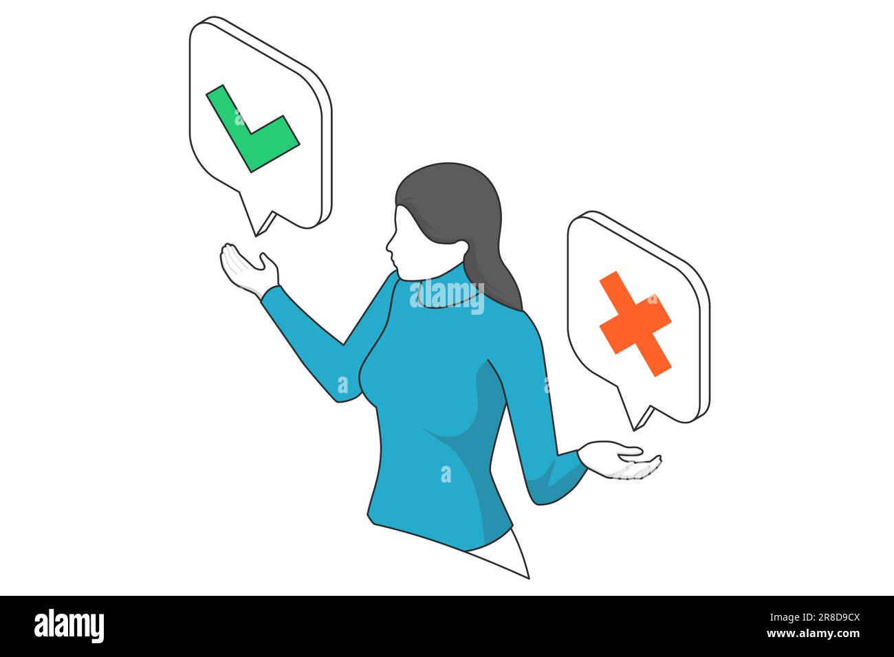 YES and NO Button for Vote, Decision. Isometric female make choice or ...