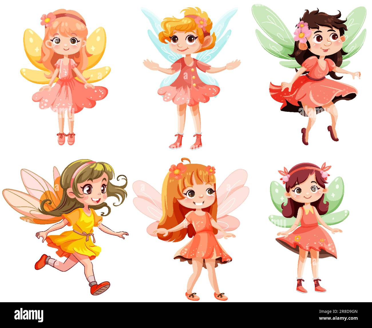 Set Of Cute Fantasy Fairies Cartoon Character Illustration Stock Vector