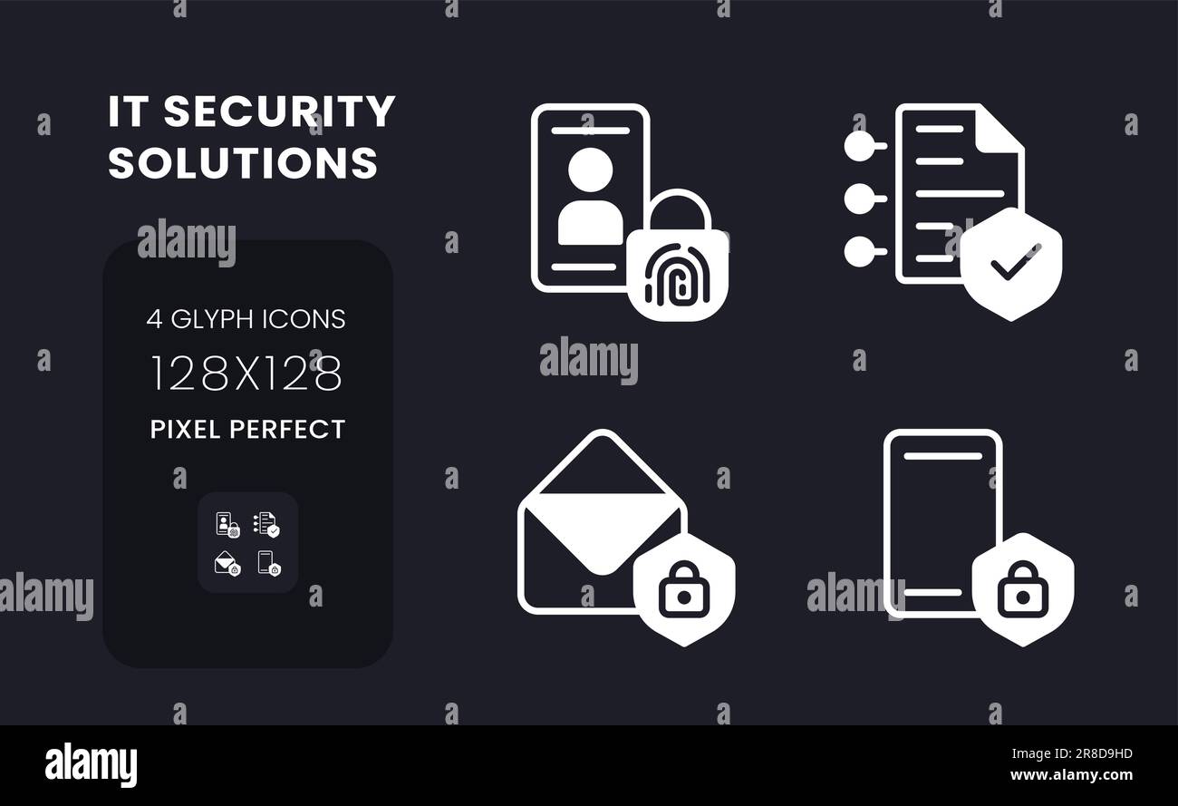 Cyber security solutions white solid desktop icons set Stock Vector ...