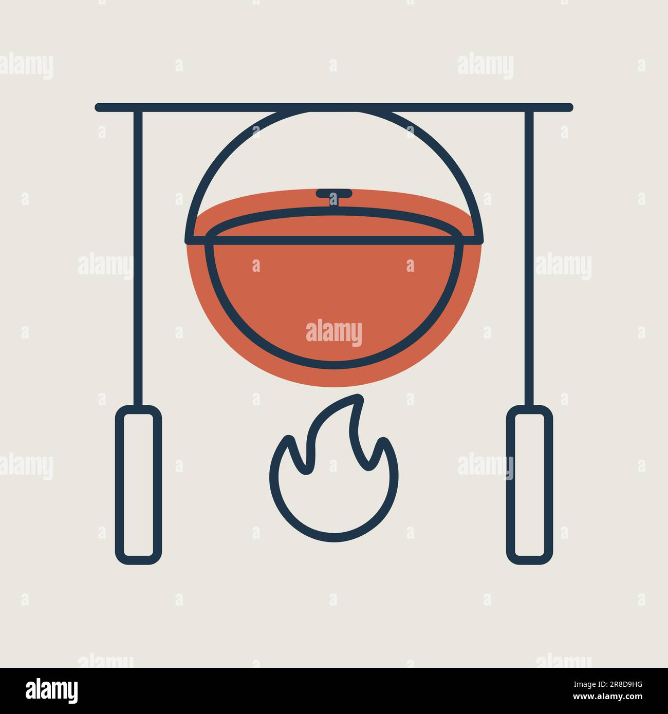Camping pot over a bonfire vector isolated icon. Hiking sign. Graph ...