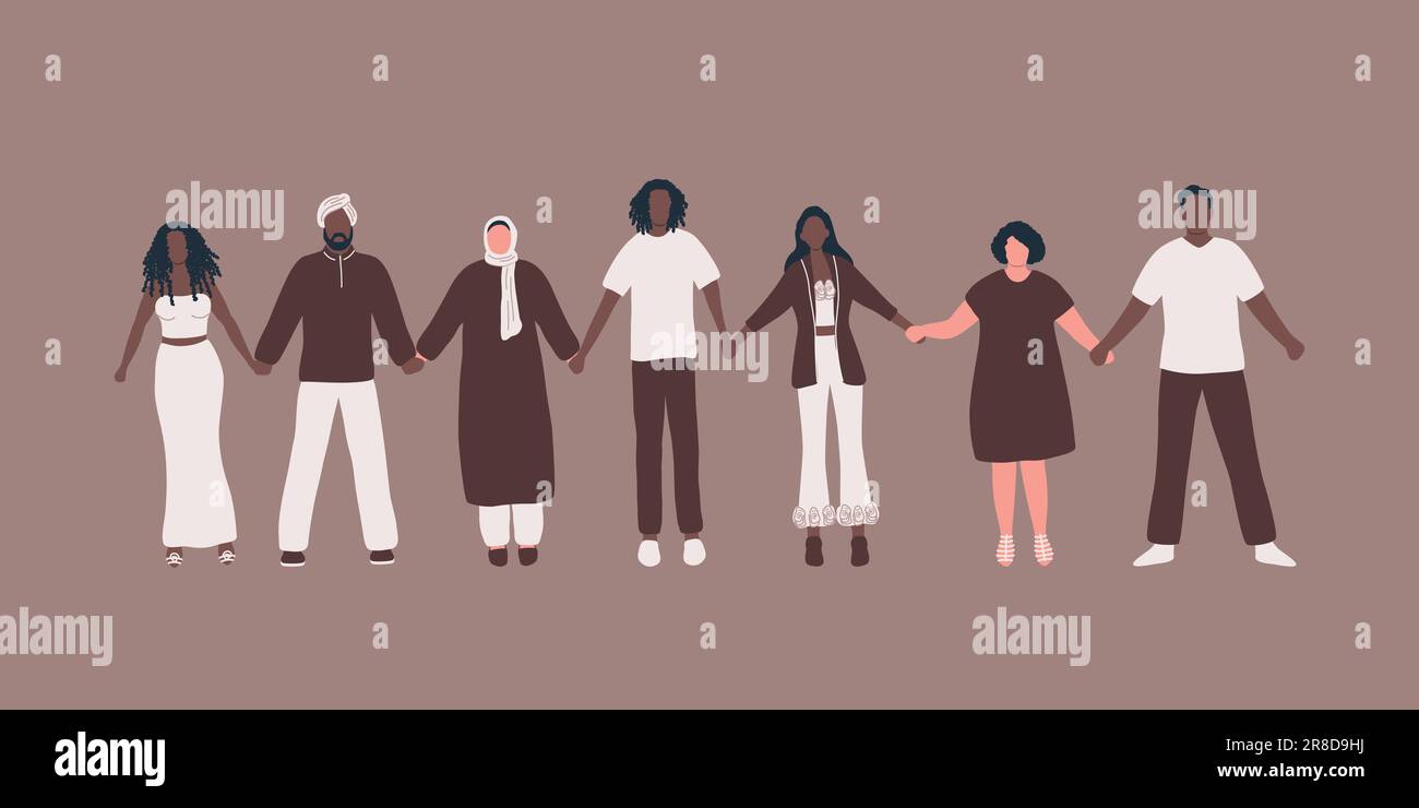 Multicultural group of people. People holding hands. Stronger together concept. Solidarity of ...