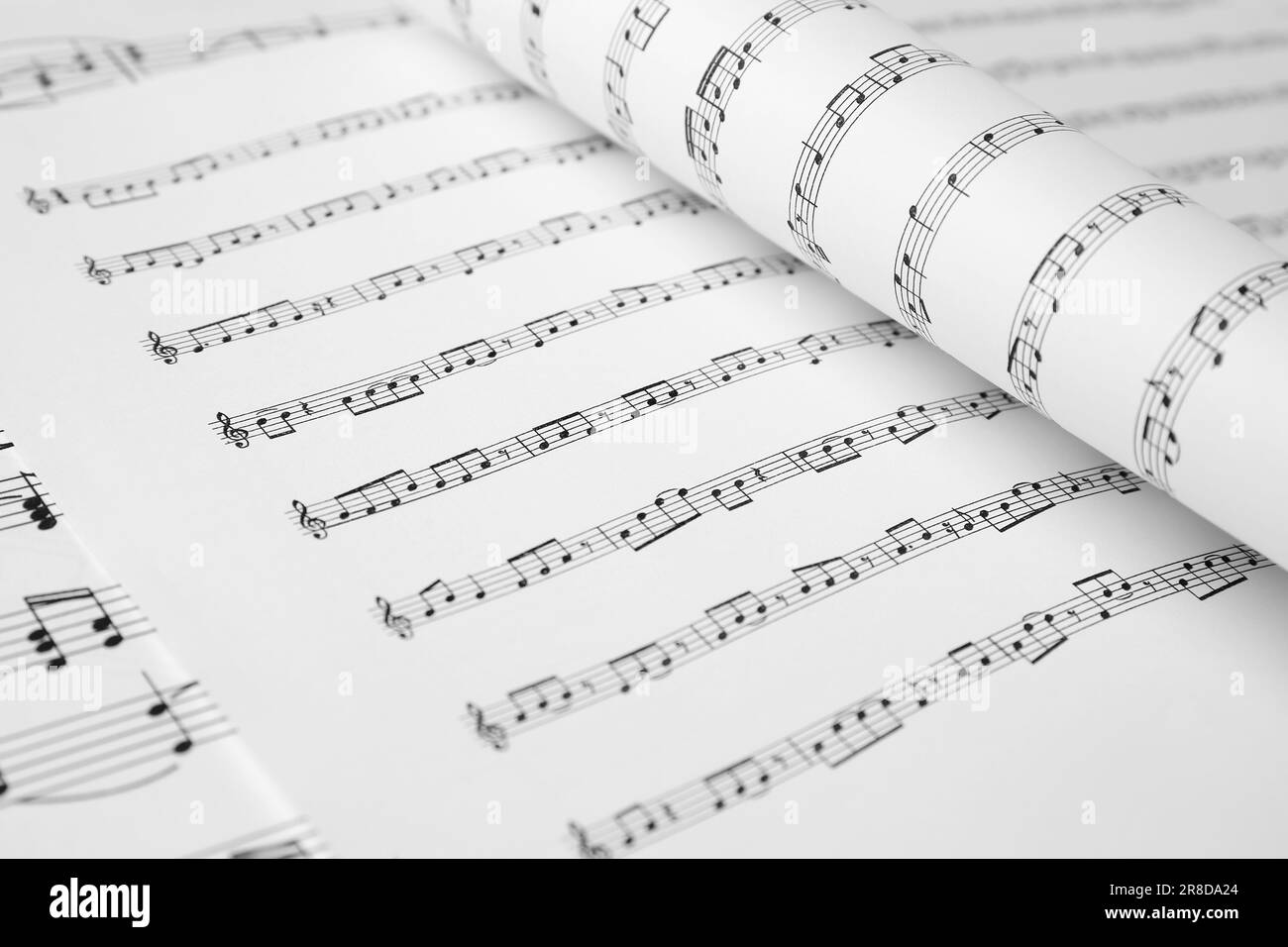 Sheets of paper with music notes as background, closeup Stock Photo - Alamy