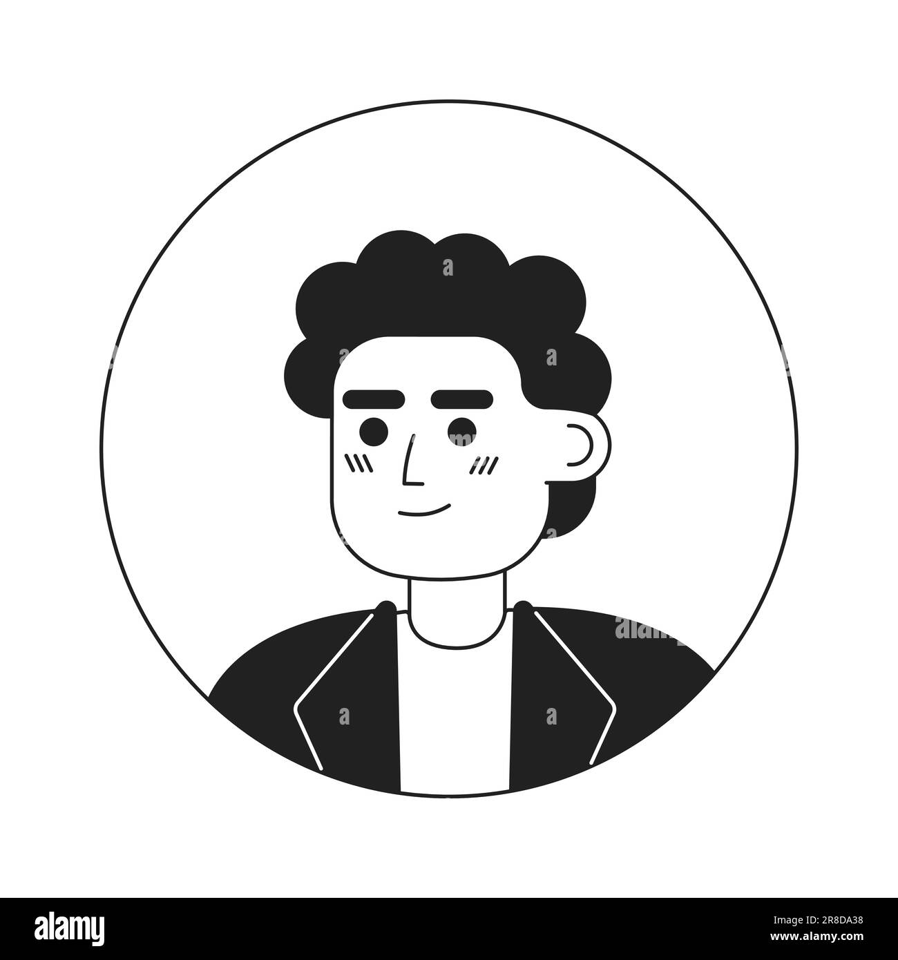 Male curly brunette employee monochrome flat linear character head ...
