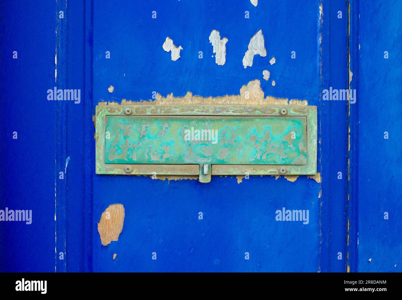 letterbox slot on the door, classic, blue Stock Photo - Alamy