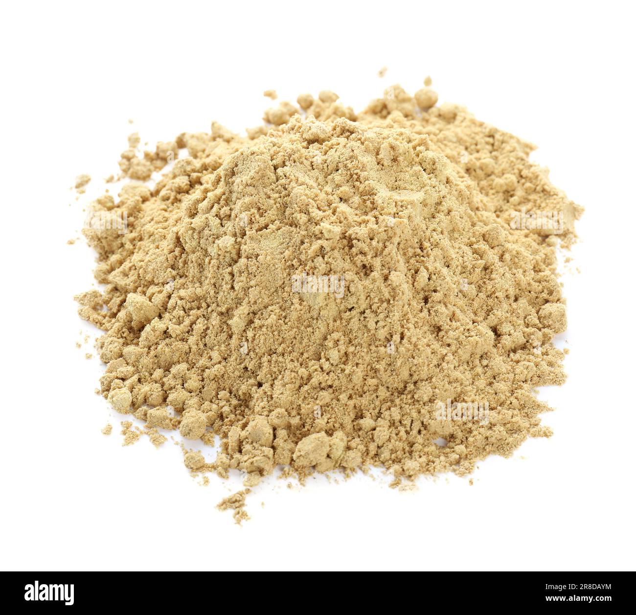 Heap of aromatic mustard powder on white background Stock Photo - Alamy