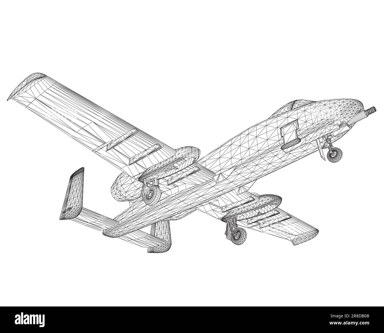 Wireframe Combat aircraft in isolate on a white background. Modern ...
