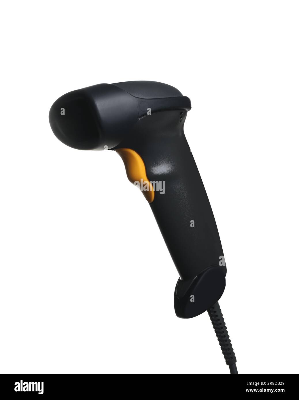 Black modern barcode scanner isolated on white Stock Photo - Alamy