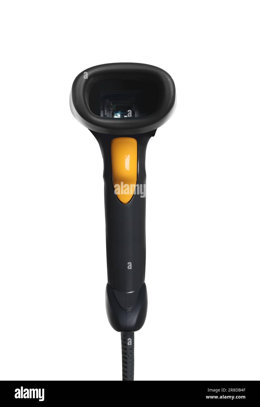 Black modern barcode scanner isolated on white Stock Photo - Alamy