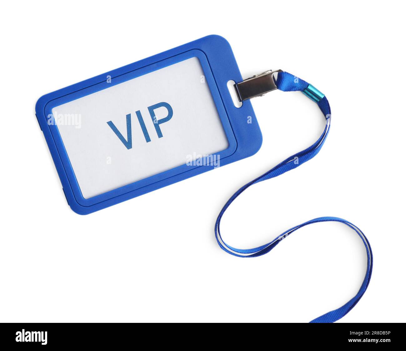 Blue vip badge isolated on white, top view Stock Photo - Alamy