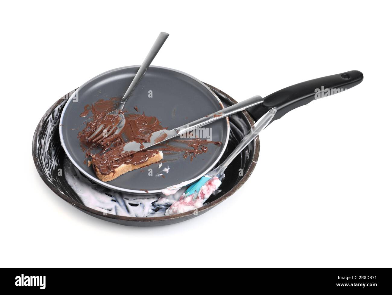 Stack of dirty dishes on white background Stock Photo - Alamy