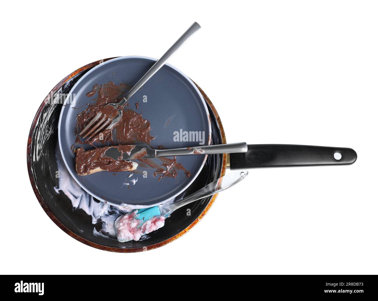 Stack of dirty dishes on white background, top view Stock Photo - Alamy