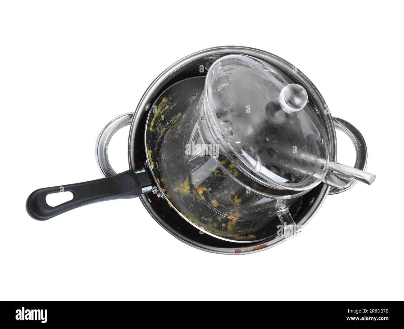 Stack of dirty dishes on white background, top view Stock Photo - Alamy