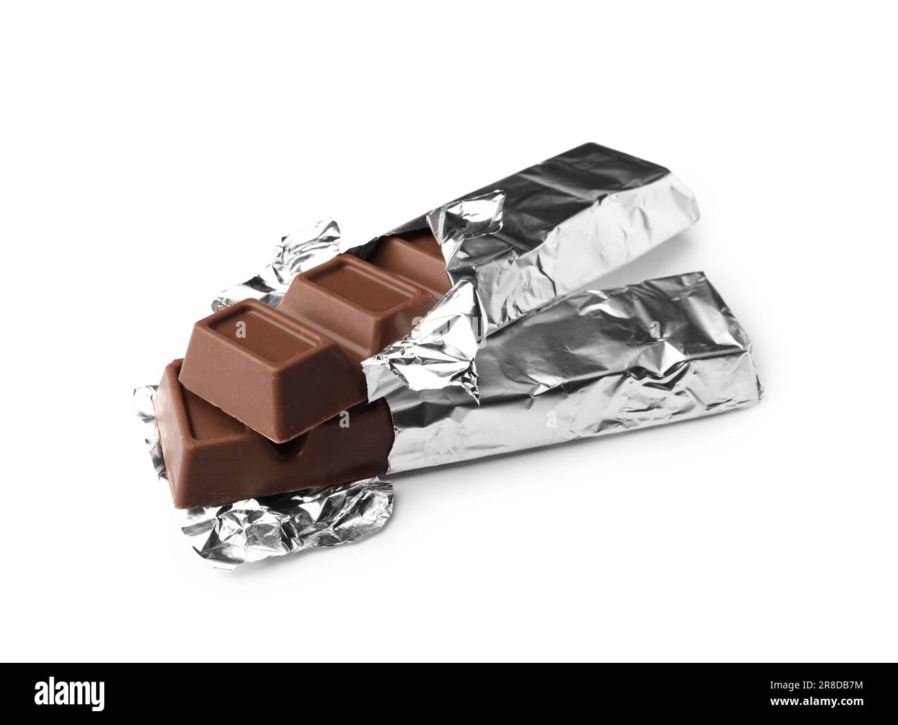 Delicious wrapped chocolate bars on white background Stock Photo - Alamy