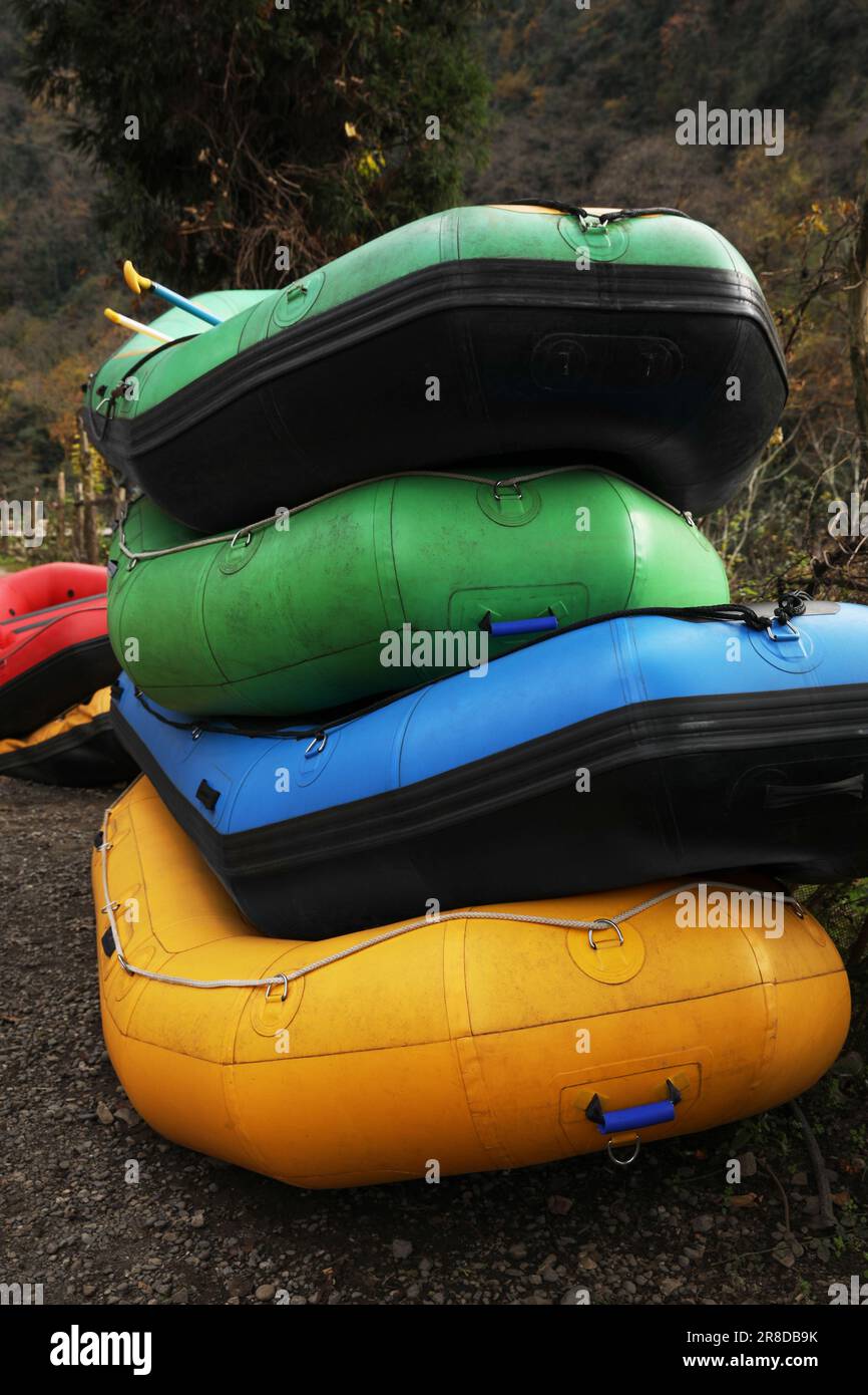 Many different inflatable rubber fishing boats outdoors Stock Photo - Alamy