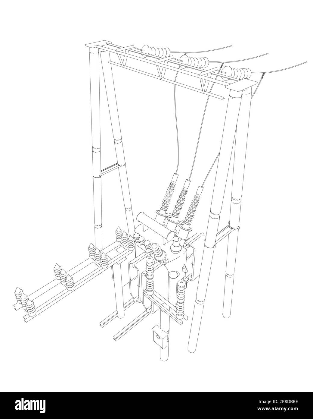 Outline Electric transformer substation. Power grid substation - vector ...