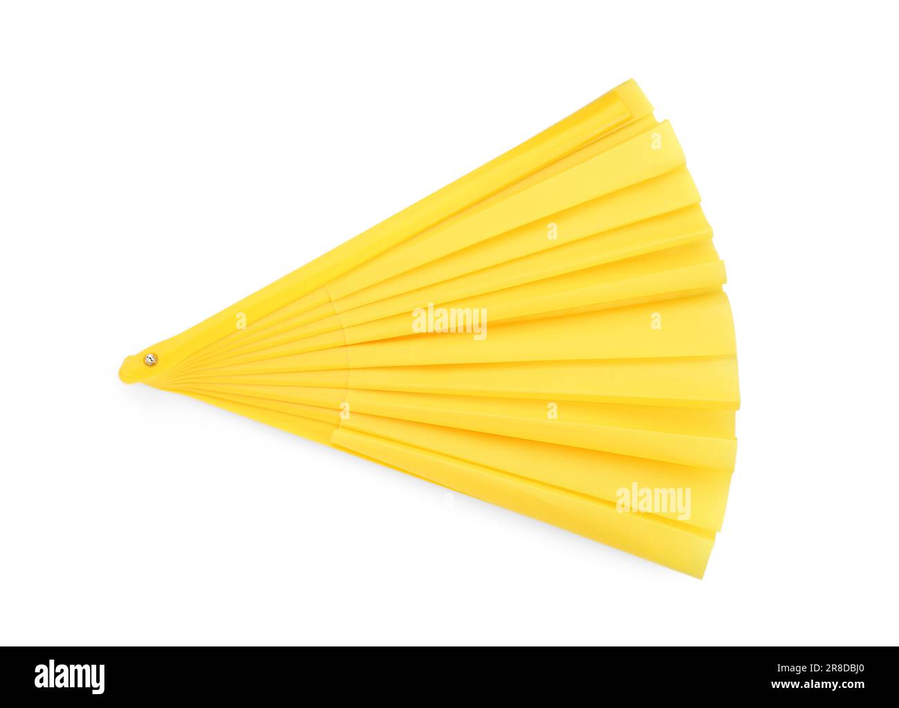 Bright yellow hand fan isolated on white, top view Stock Photo - Alamy