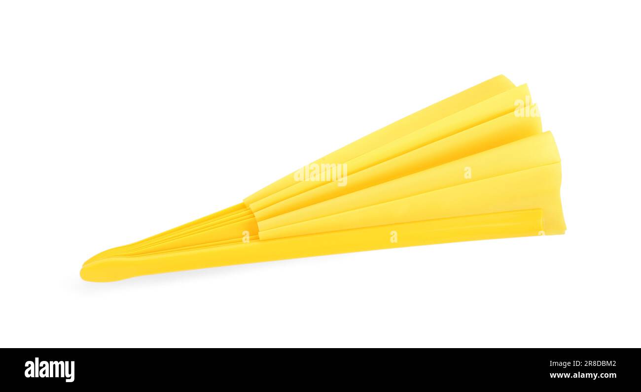 Bright yellow hand fan isolated on white Stock Photo - Alamy