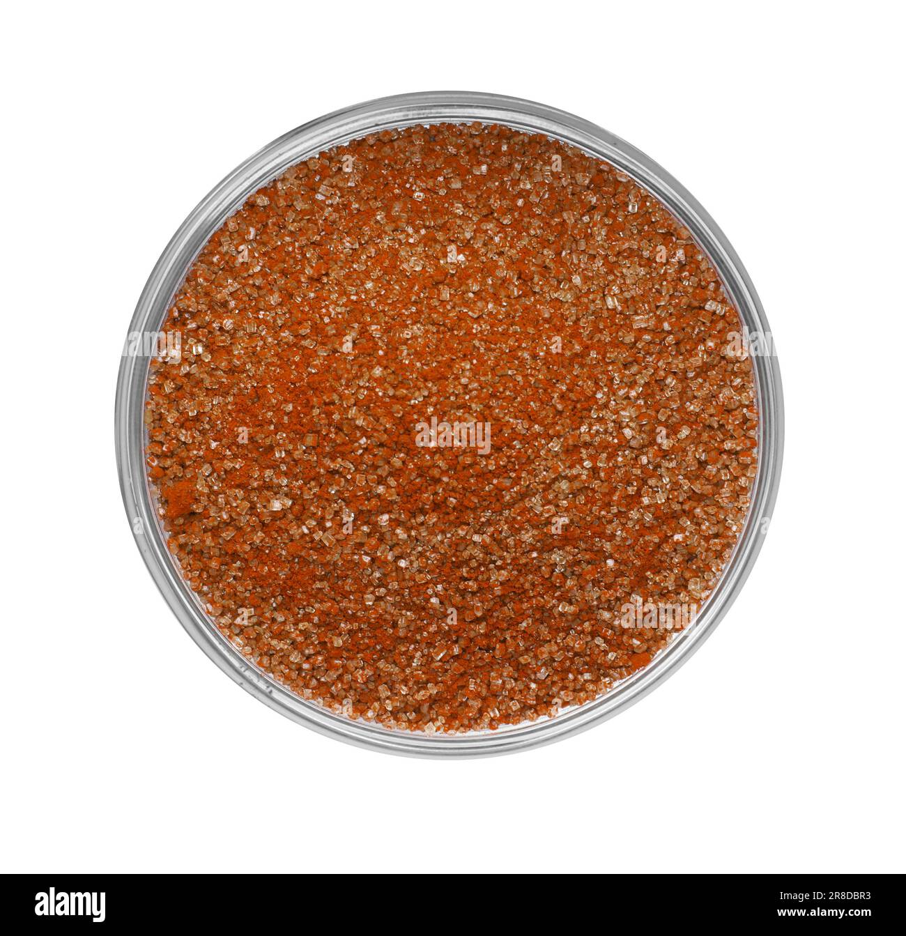 Glass bowl with brown food coloring isolated on white, top view Stock ...